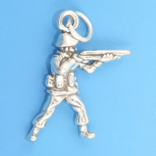 Soldier with Gun Military Army 3D 925 Solid Sterling Silver Charm ...