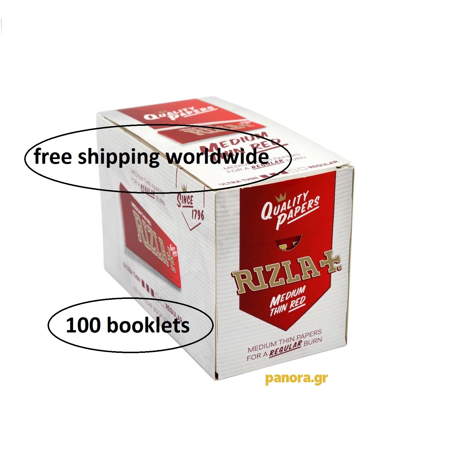 Rizla Red 100 booklets rolling paper medium thin - FULL BOX-FREE ...