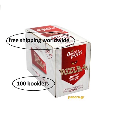 Rizla Red 100 booklets rolling paper medium thin - FULL BOX-FREE ...