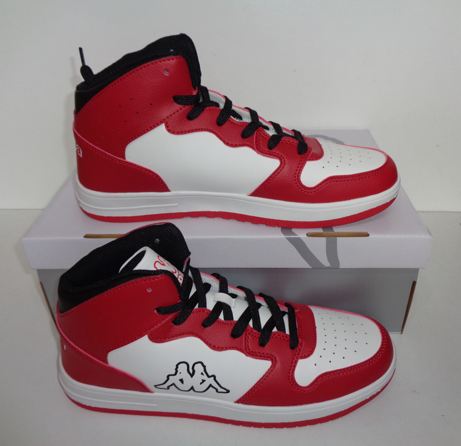 Kappa New Mens Trainers Walking Hi Top White Red Casual Skate Shoes ...