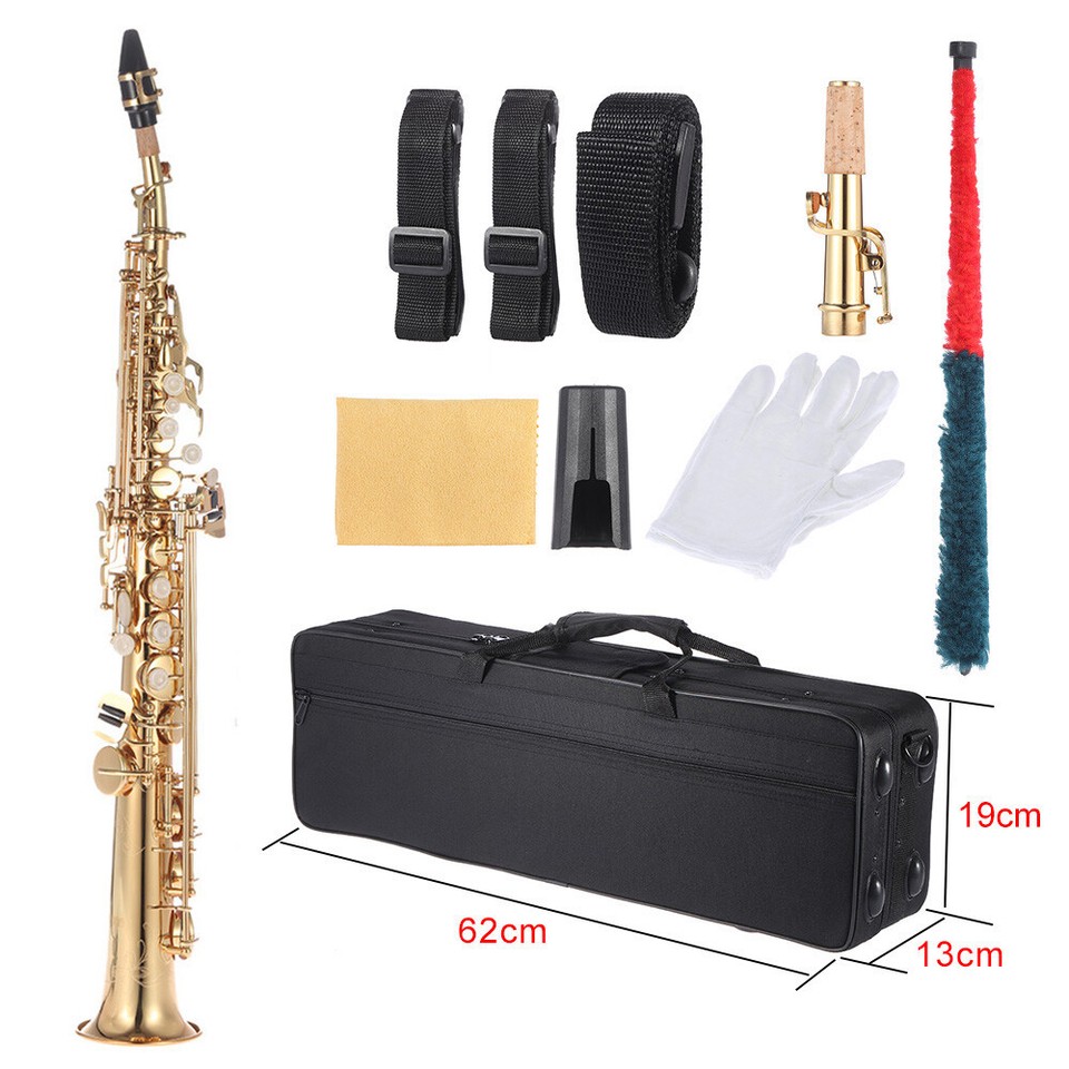 Professional Brass Straight Soprano Saxophone Bb B Flat Sax with Carry ...