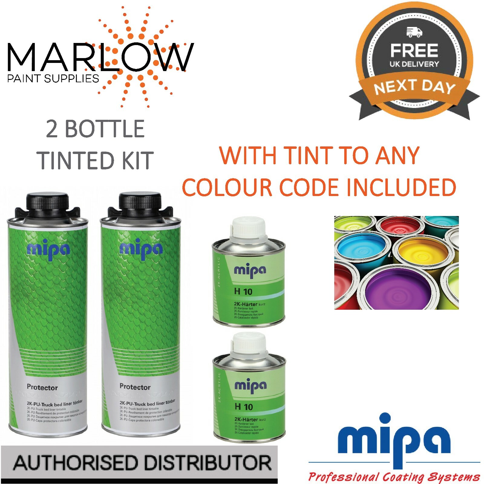 MIPA PROTECTOR BED LINER TOUGH COATING 2 BOTTLE KIT *TINTED TO ANY ...