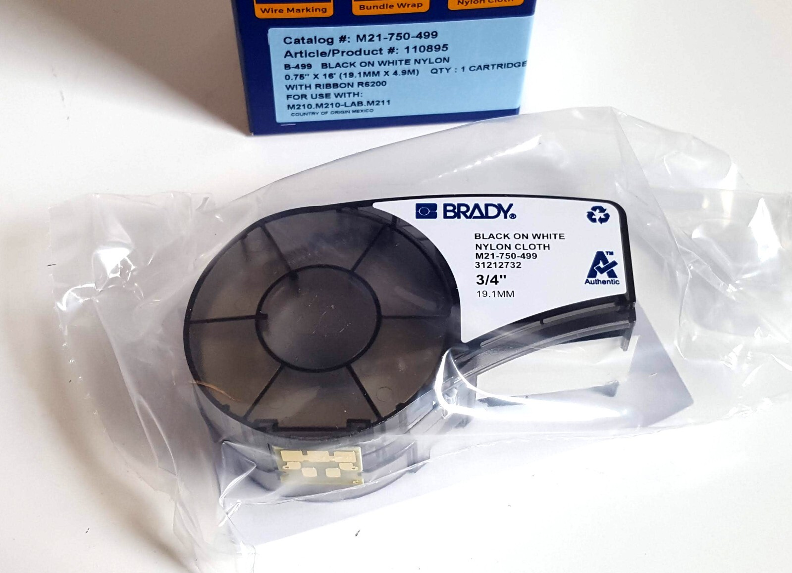 (2) Brady M21-750-499 Black On White Nylon 0.75"x16' Cartridge. for ...
