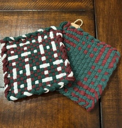 2 Handmade Cotton Woven Loom Potholders Oven Mitt Trivet NEW | eBay