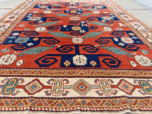 Auth: 1930's Pinwheel Kazak Caucasian Villages Organic Dyes Red 5x7 NR ...