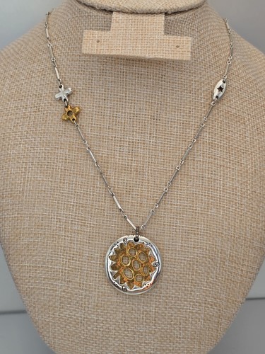 BRIGHTON Sun Star Cut Out Necklace Silver & Gold Plate Reversible Bar ...