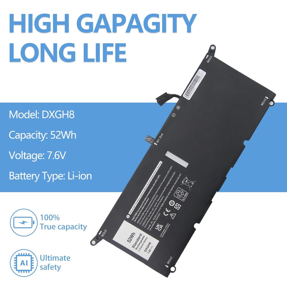 Genuine Dell DXGH8 Battery 7.6V 52Wh For XPS 13 9370 9380 Latitude 3301 ...