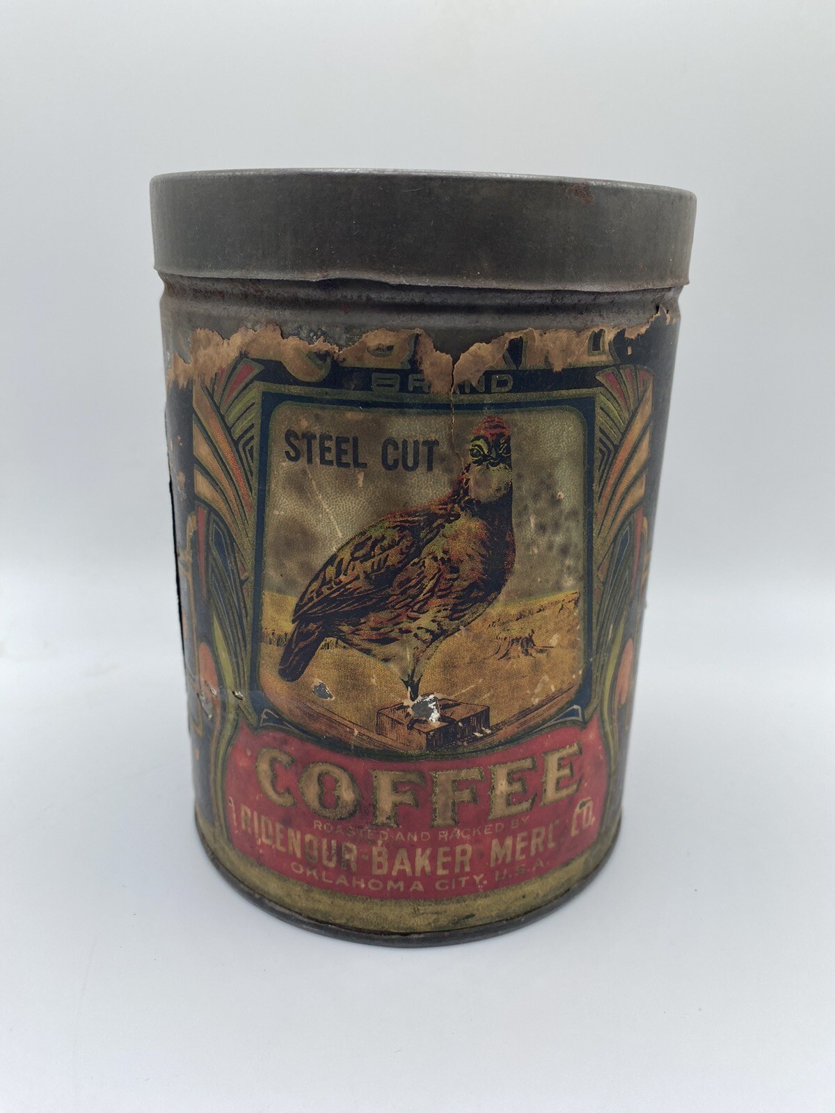 Rare Antique Vtg Quail Brand Coffee Tin Can 1 Lb. Ridenour & Baker Merc ...