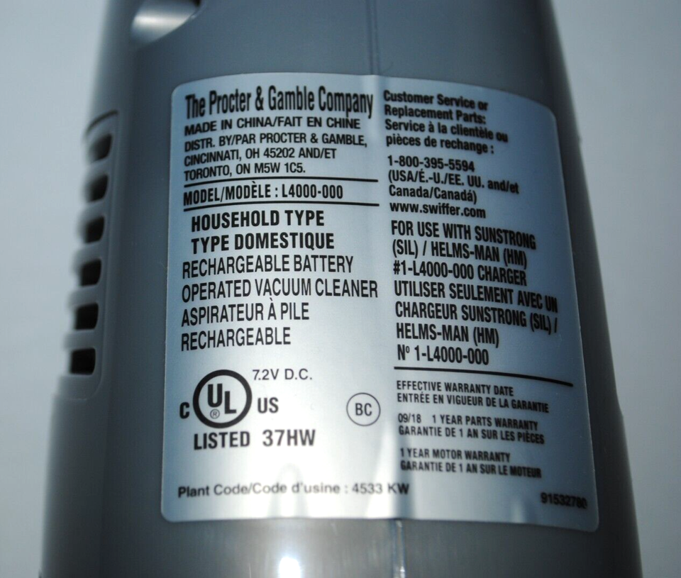 SWIFFER SWEEP+VAC CORDLESS VACUUM L4000-000 WORKS INCLUDES CHARGER ...