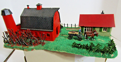Plasticville ho Barn w/Silo Custom Built Farmstead Scene Horses, House ...