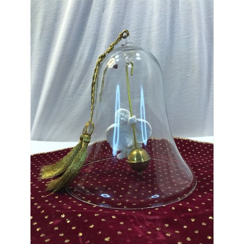 Balos large glass bell with white ceramic angel, gold clapper and ...