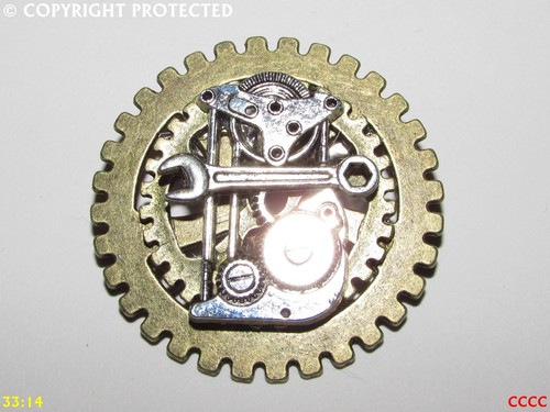 steampunk badge brooch pin spanner cog gearwheel engineer mechanical ...