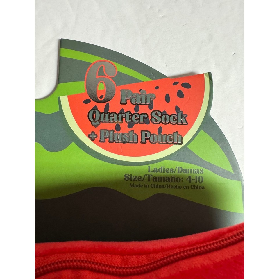 Moon Cake 6 Pair Quarter Socks Ladies 4-10 Watermelon Plush Pouch | eBay
