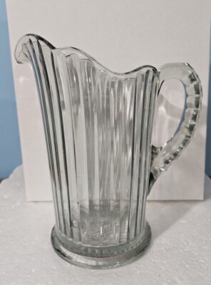 PITCHER: smokey grey glass, heavy, ribbed, scalloped top, diamond-cut ...