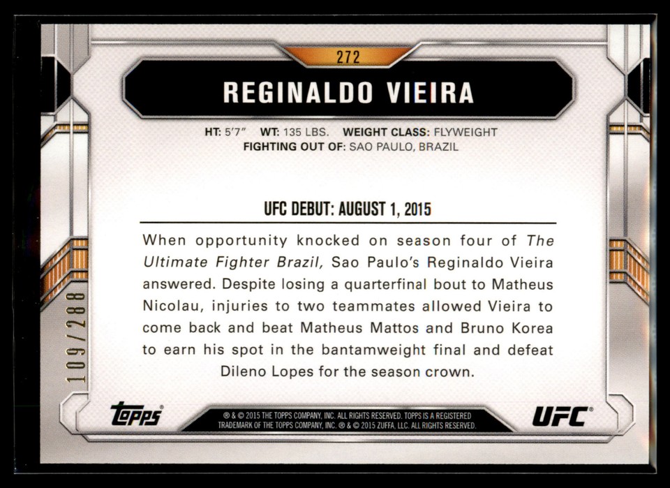 2015 Topps UFC MMA Chronicles GREEN Parallel #272 Reginaldo Vieira RC ...