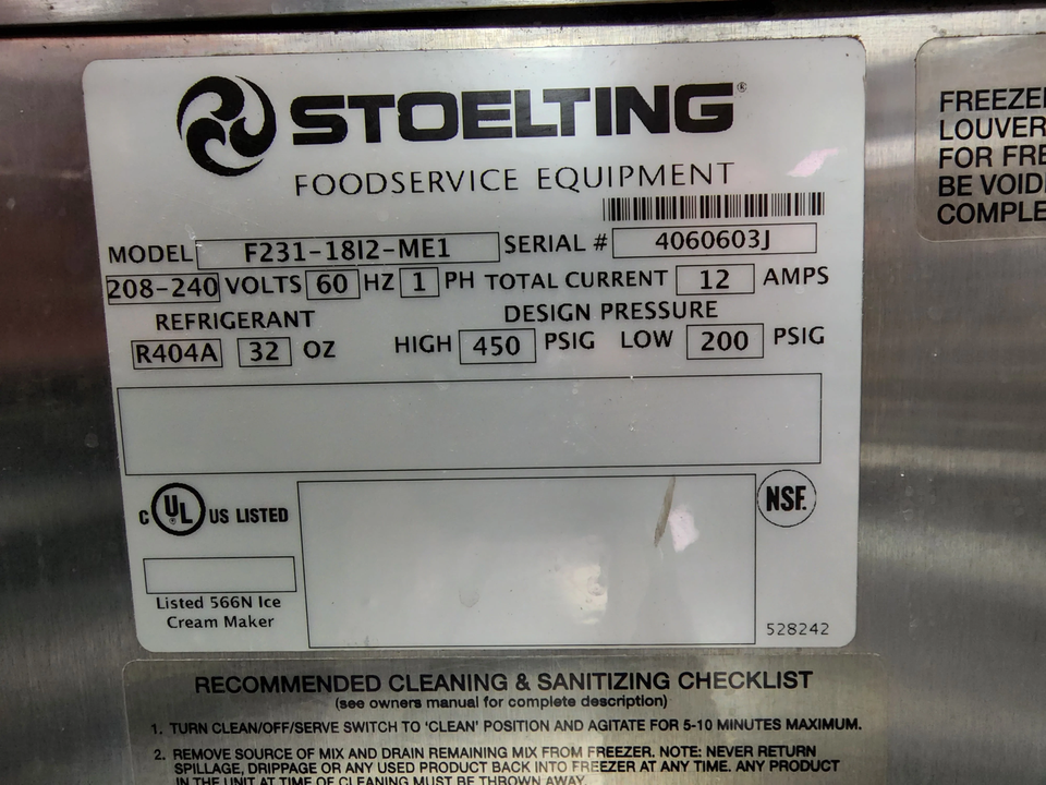 Used Stoelting F231-1812-ME1 Soft Serve Ice Cream Frozen Yogurt Machine ...
