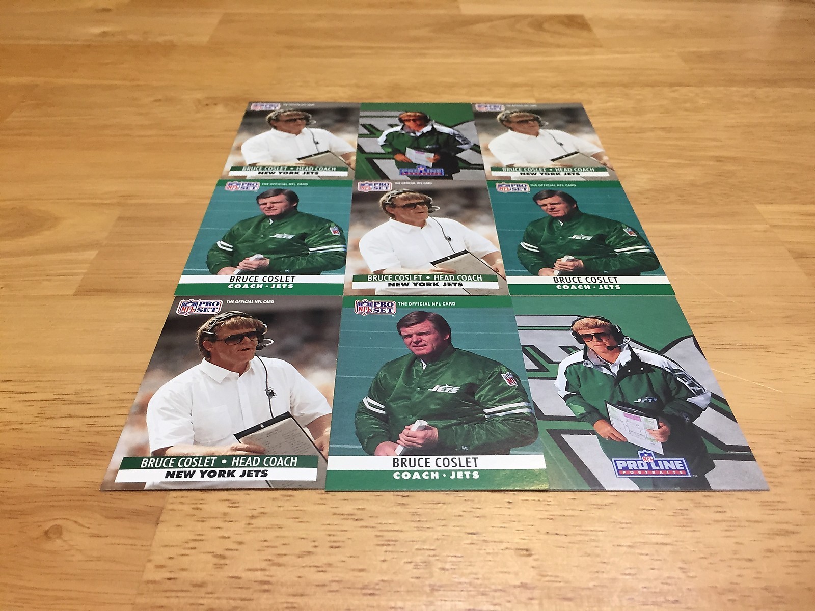 BRUCE COSLET LOT OF 9 FOOTBALL CARDS NEW YORK JETS HEAD COACH PACIFIC ...