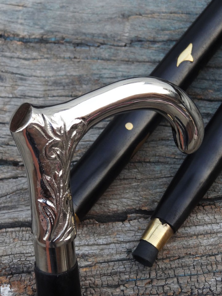 Brass Designer Solid silver Handle Wooden Vintage brass Walking Cane ...