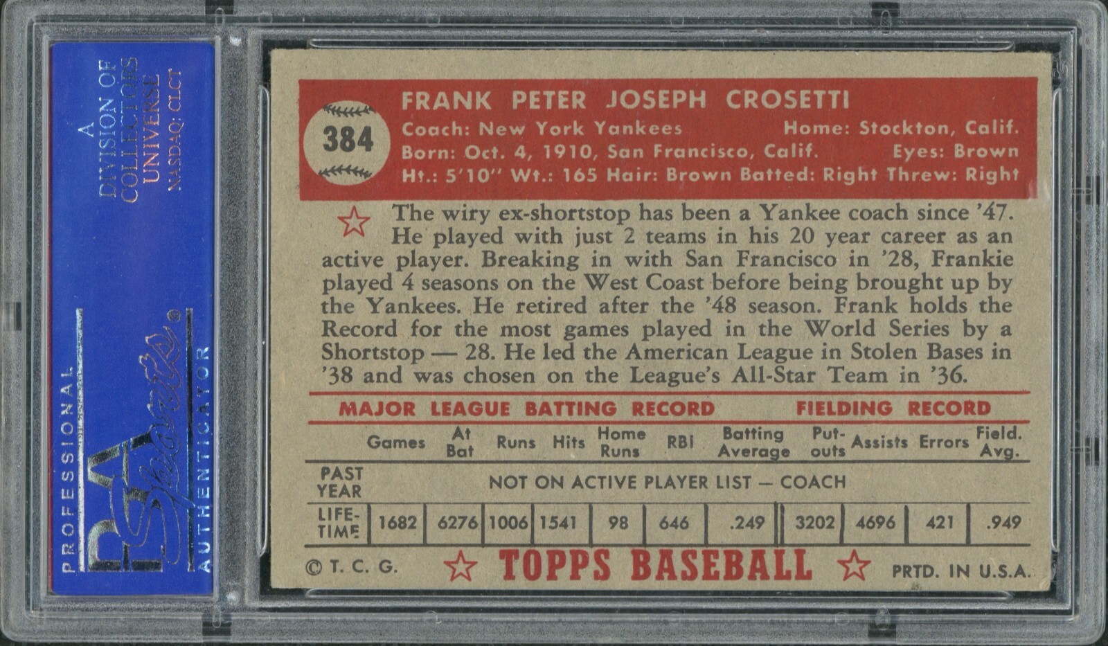 1952 Topps - High # #384 Frank Crosetti for sale online | eBay