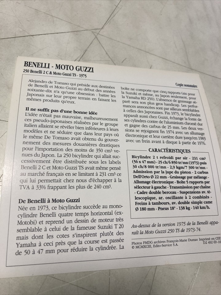 Benelli 250 2C Moto Guzzi TS 1975 Collectible Motorcycle Map Atlas ...