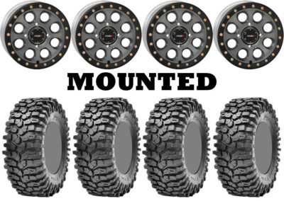 Kit 4 Maxxis Roxxzilla Tires 35x10-15 on System 3 SB-7 Beadlock Gray ...