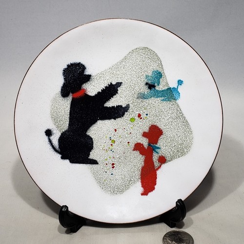VTG Bovano of Cheshire CT MCM White Enamel on Copper Poodles Trinket ...