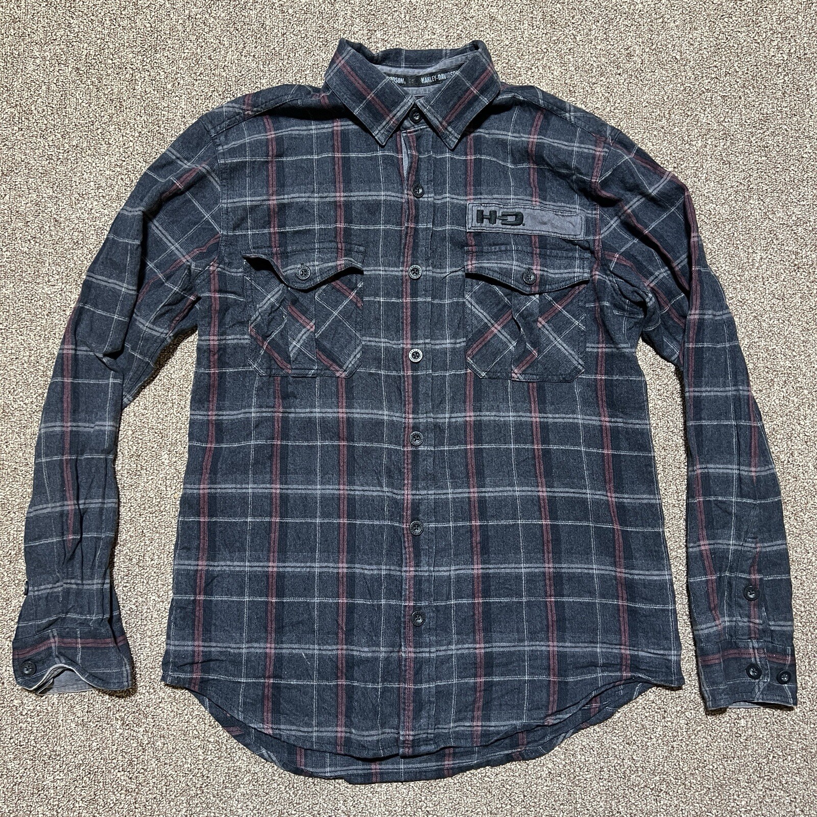 Harley Davidson Men’s Plaid Flannel Button Up Blue Co… - Gem