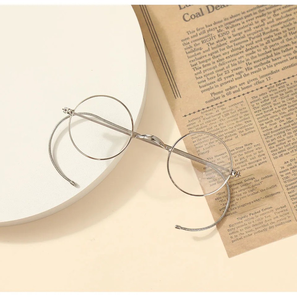 39mm Small Round Vintage Wire Rim Glasses Optical Frame Cable Temples ...