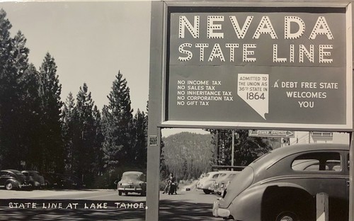RPPC Nevada State Line Sign Lake Tahoe No Taxes Debt Free State ...