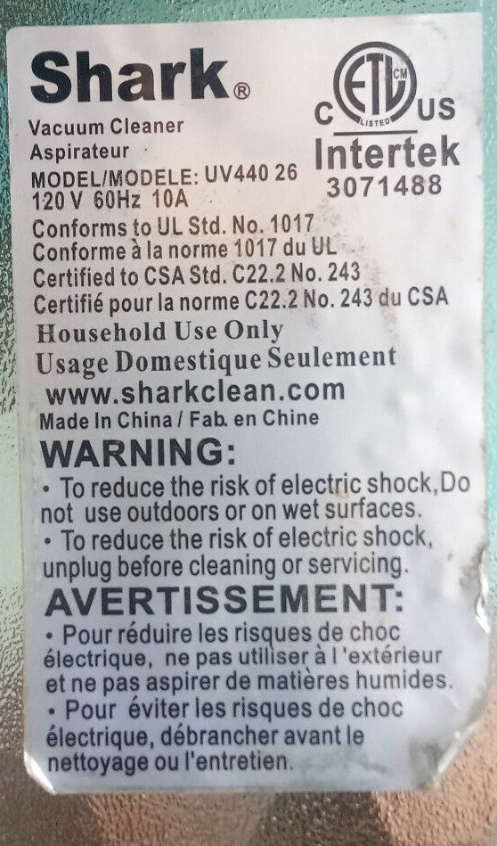 SH67) SHARK LIFT AWAY DELUXE VACUUM PARTS UV440 26 USED GRAY | eBay