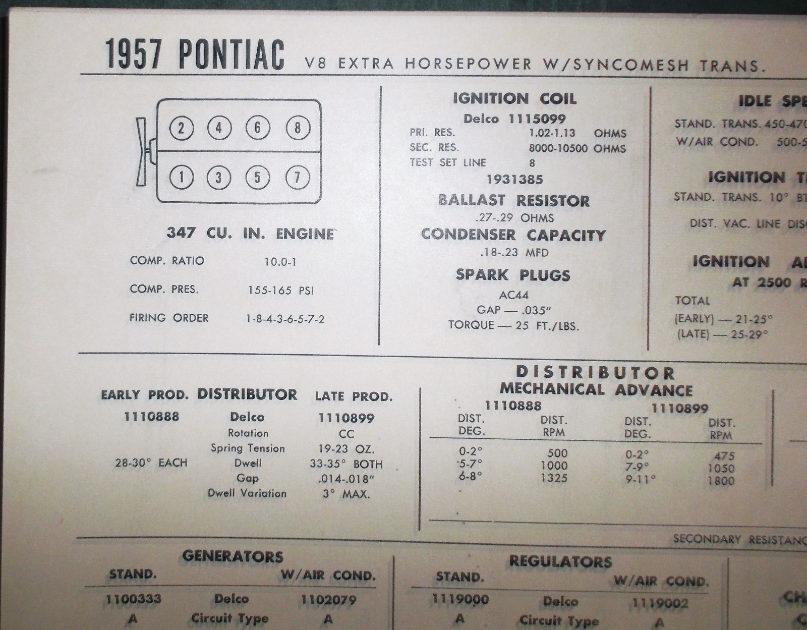 1957 Pontiac EIGHT Series All Models 347 CI V8 w/Synrcomesh Trans Tune ...