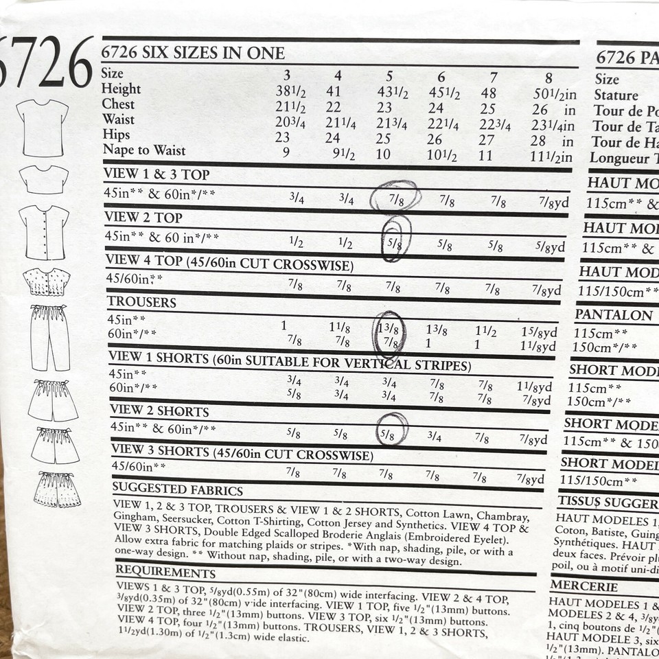 New Look 6726 Shorts Pants and Shirt Top Loose Girls Size 3 8 Sewing ...