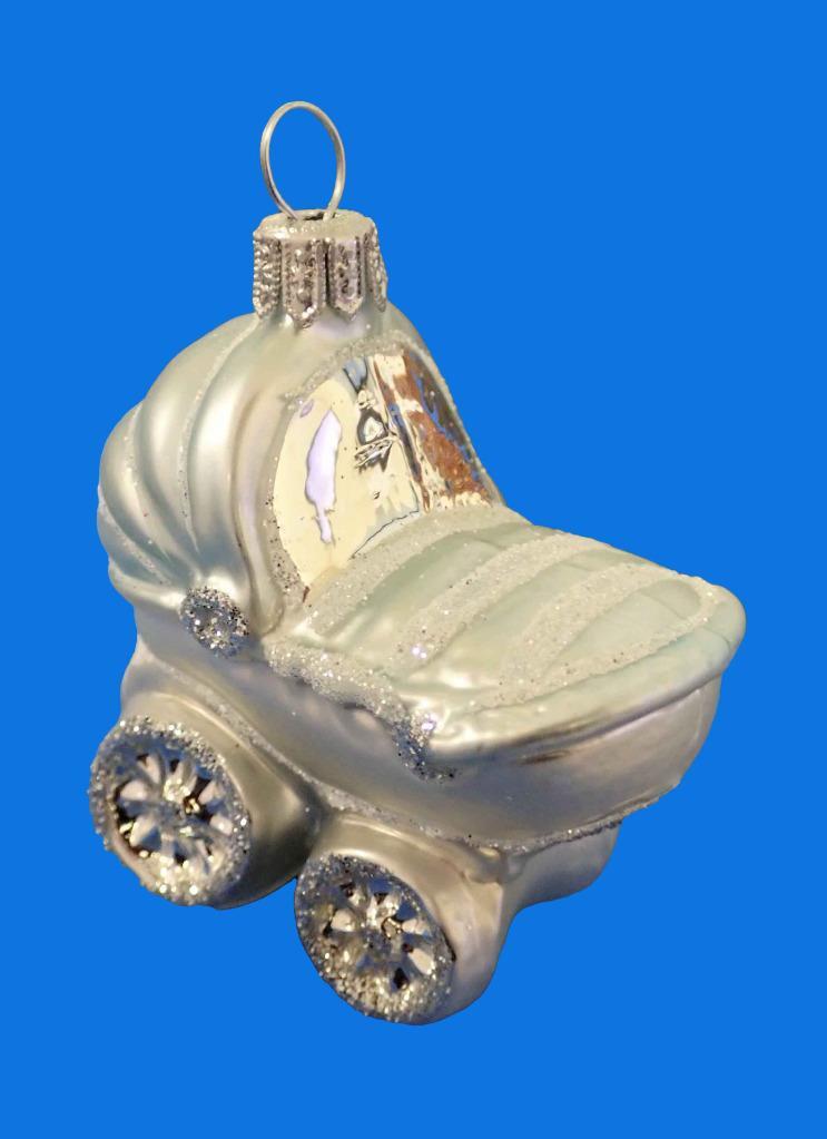 EUROPEAN BLOWN GLASS BABY BLUE BOY STROLLER BUGGY CHRISTMAS TREE ...