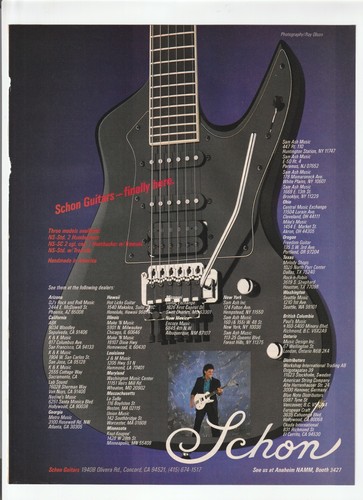 1987 Neal SCHON GUITARS Magazine AD ~ NS-Std/NS-SC ~ Concord, CA ...
