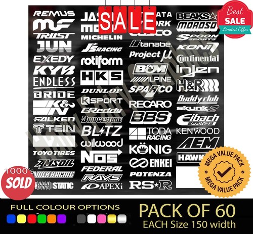 60x Racing Sponsor Stickers And Decals For JDM EDM Race Turbo Drift Set ...