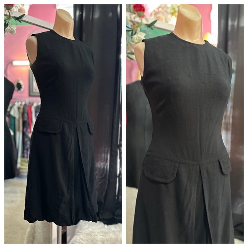 Vintage 60s Mod GoGo Mini Dress Black Sleeveless Drop Waist Twee ...