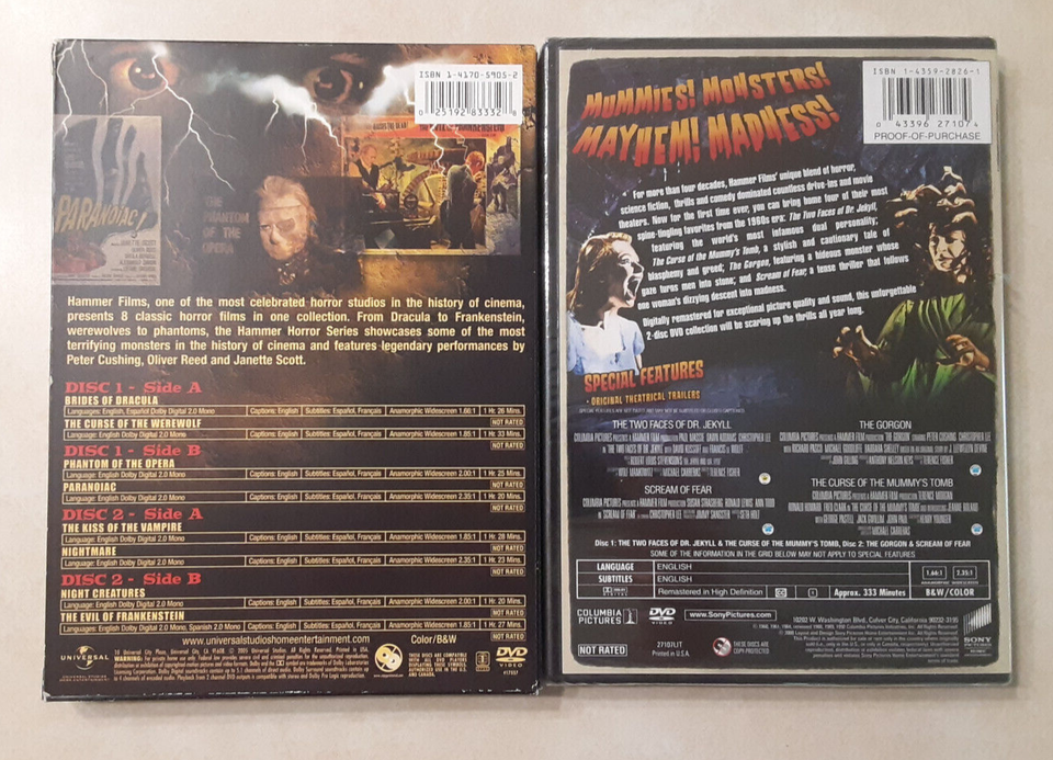 Hammer Films Horror Series Icons of Horror Collection DVD Lot 12 Movies ...