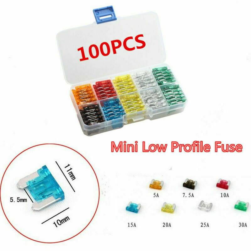 100 Pcs Assorted Car Mini Low Profile Fuses Box Kit 5 7.5 10 15 20 25 ...