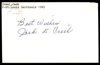 Jack Creel Baseball Signed Auto Autograph Index Card (no COA) *f1 | eBay