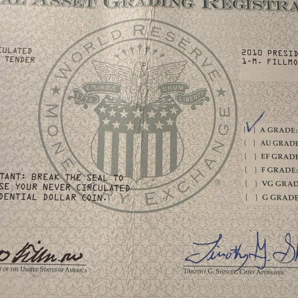 Certificate Of Official Asset Grading Registration 2010 Presidential M ...