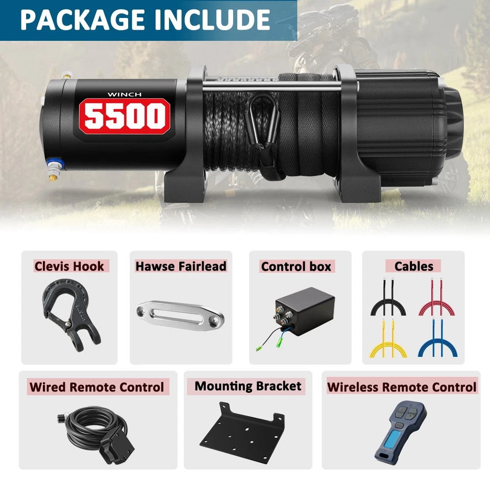 5500LB Electric Winch Synthetic Rope w/Wireless Remote for ATV UTV off ...