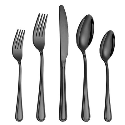 20 Pcs Black Silverware Set for 4 with Simple Striped Handle Design ...