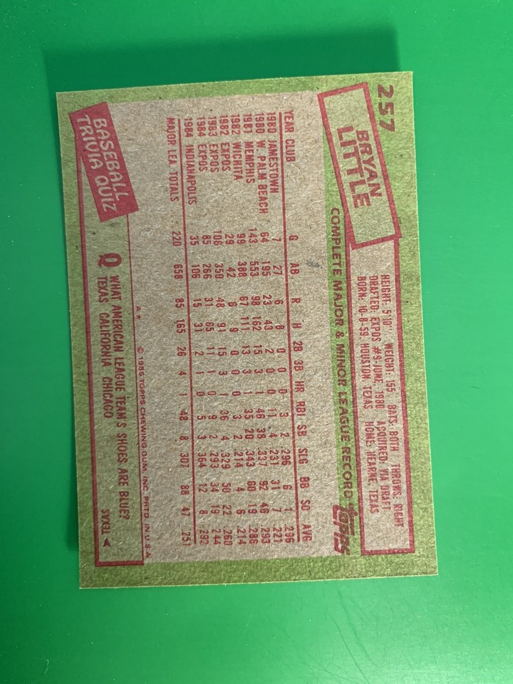 1985 Topps Bryan Little UER #257 Montreal Expos | eBay