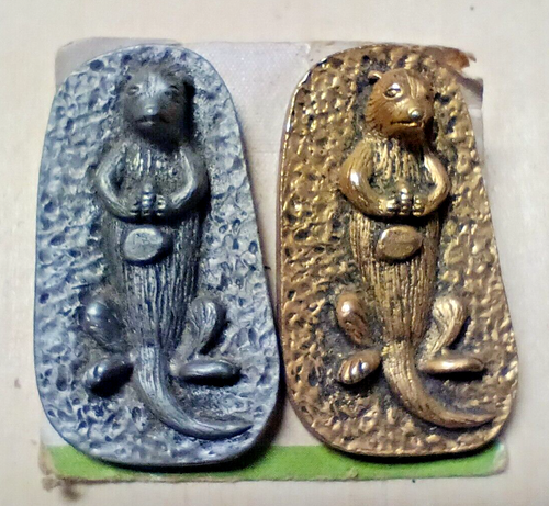 Two Otters Floating on Back Lapel Pins- One Gold Tone, One Silver Tone ...