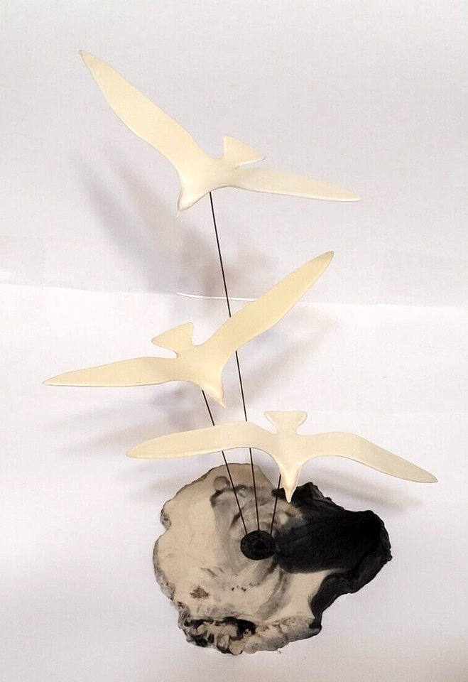 Vintage 3 Flying Seagull Birds Statue Sculpture Resin Base Design Gifts ...
