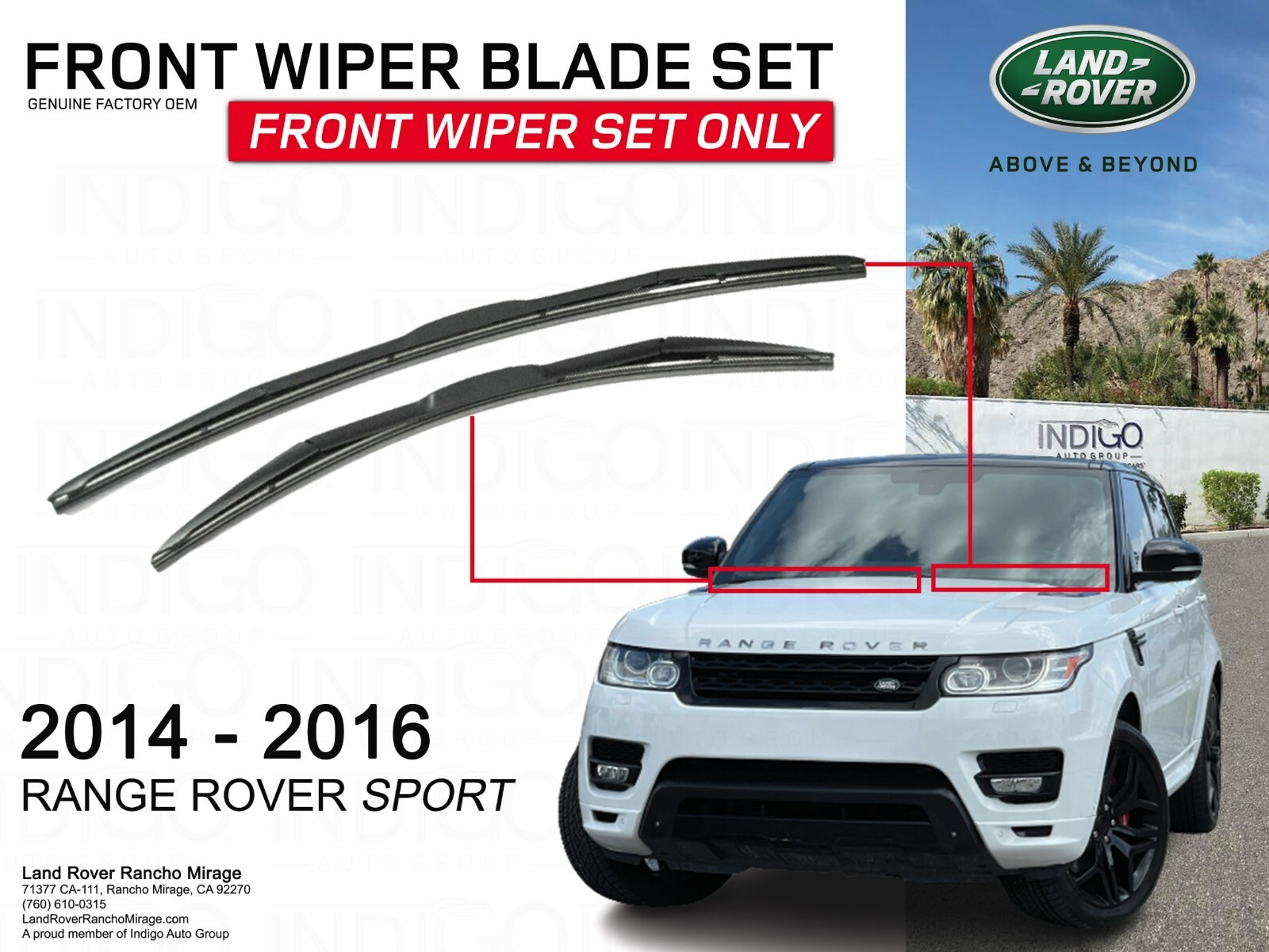 2014-2016 RANGE ROVER SPORT LHD Front Wind Shield Wiper Blade OEM SET ...