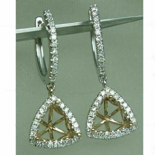1.5Ct Moissanite Semi Mount Drop/Dangle Earrings 14k Two Tone Gold ...