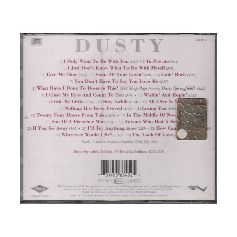 Dusty Springfield CD Dusty (The Very Best Of) Mercury ‎538 345-2 ...
