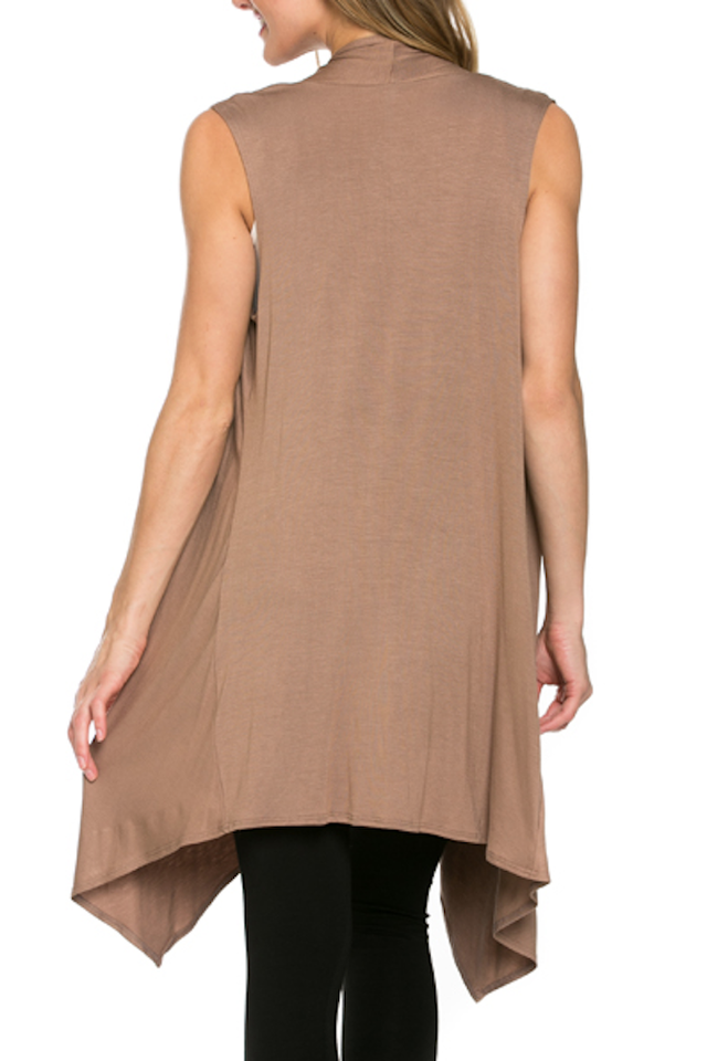 Womens Sleeveless Solid Cardigan Asymmetrical Hem Open Front Wrap Drape ...