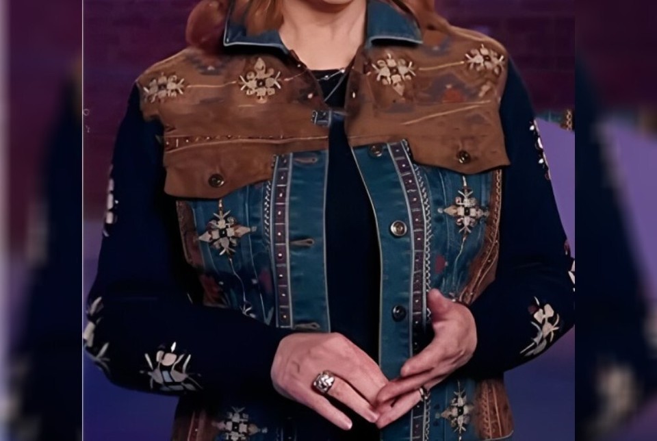 The Voice 2024 Reba McEntire Embroidered Suede Denim Jacket for Women ...